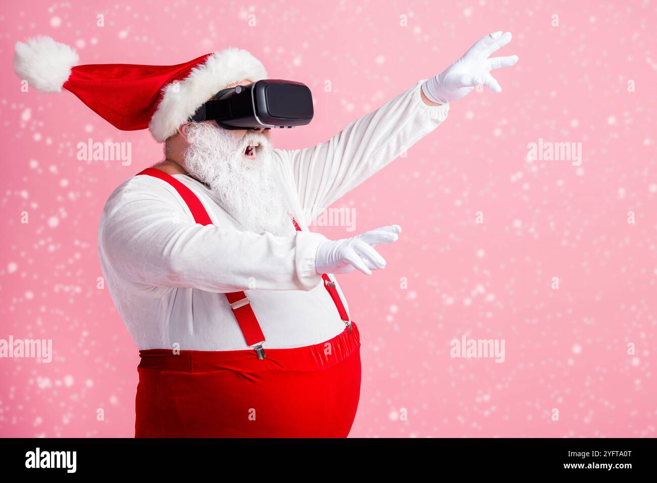 Profile side view portrait of his he bearded fat overweight Santa wear ...
