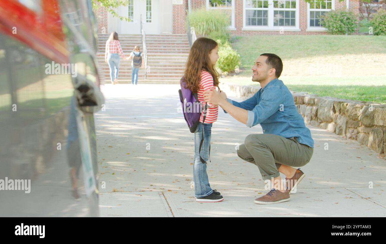 Father With Car Dropping Off Daughter In Front Of School Gates Stock ...