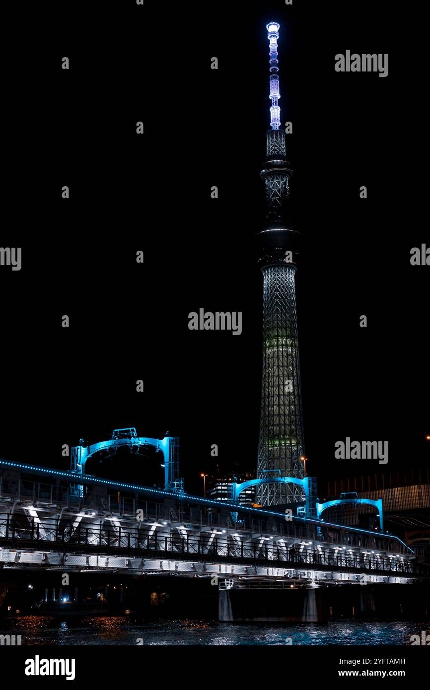 Tokyo Sky Tree and Sumida River, night landscape, Tokyo, Japan © Giorgia De Dato Stock Photo - Alamy