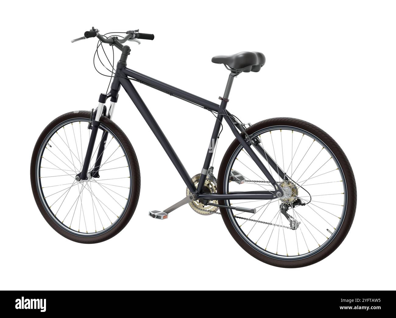 Black bicycle, side back view. Black leather saddle and handles ...