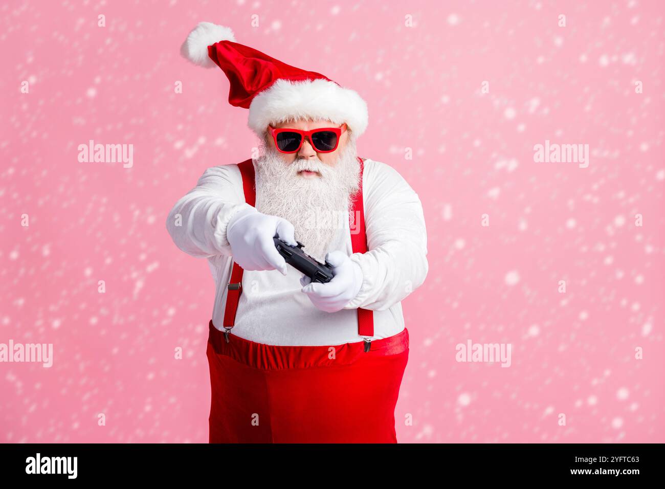 Portrait of his he nice funny focused bearded fat guy Santa father ...