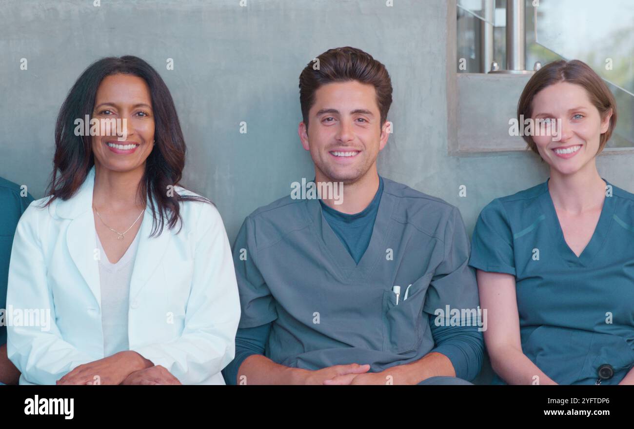 Portrait Of Multi-Cultural Medical Or Surgical Team Wearing Scrubs ...
