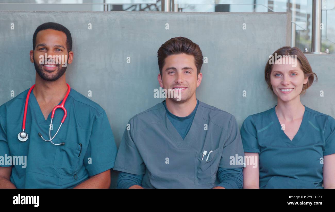 Portrait Of Multi-Cultural Medical Or Surgical Team Wearing Scrubs ...