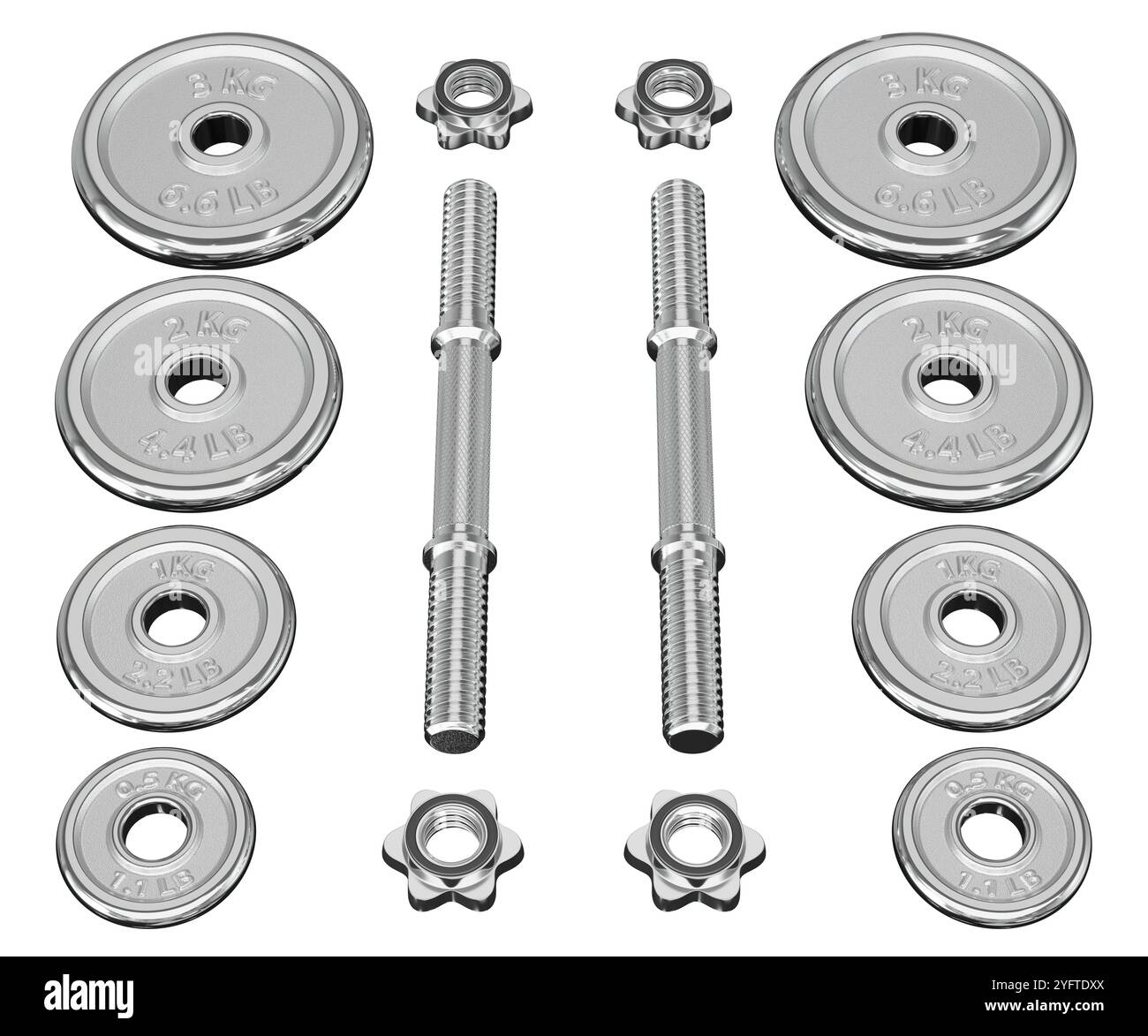 Parts of cast iron chrome Adjustable Dumbbel, rod handle, weight plates ...