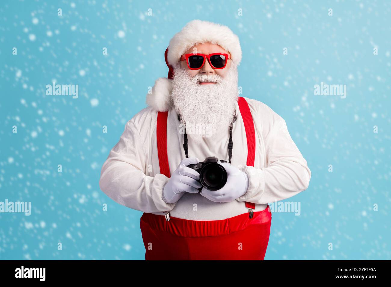 Portrait of his he nice attractive cheerful white-haired Santa father ...