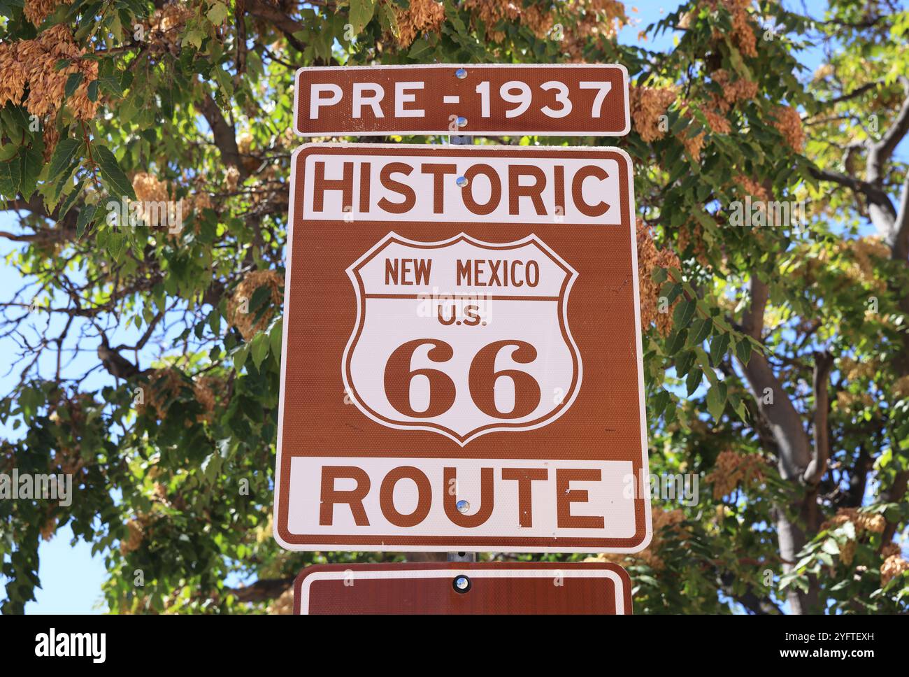 Sign for Pre-1937 Historic New Mexico US Route 66, in Santa Fe, one of ...
