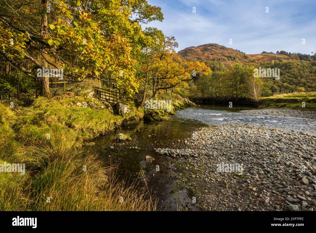 The River Derwent flowing through Borrowdale, Lake District, Cumbria ...