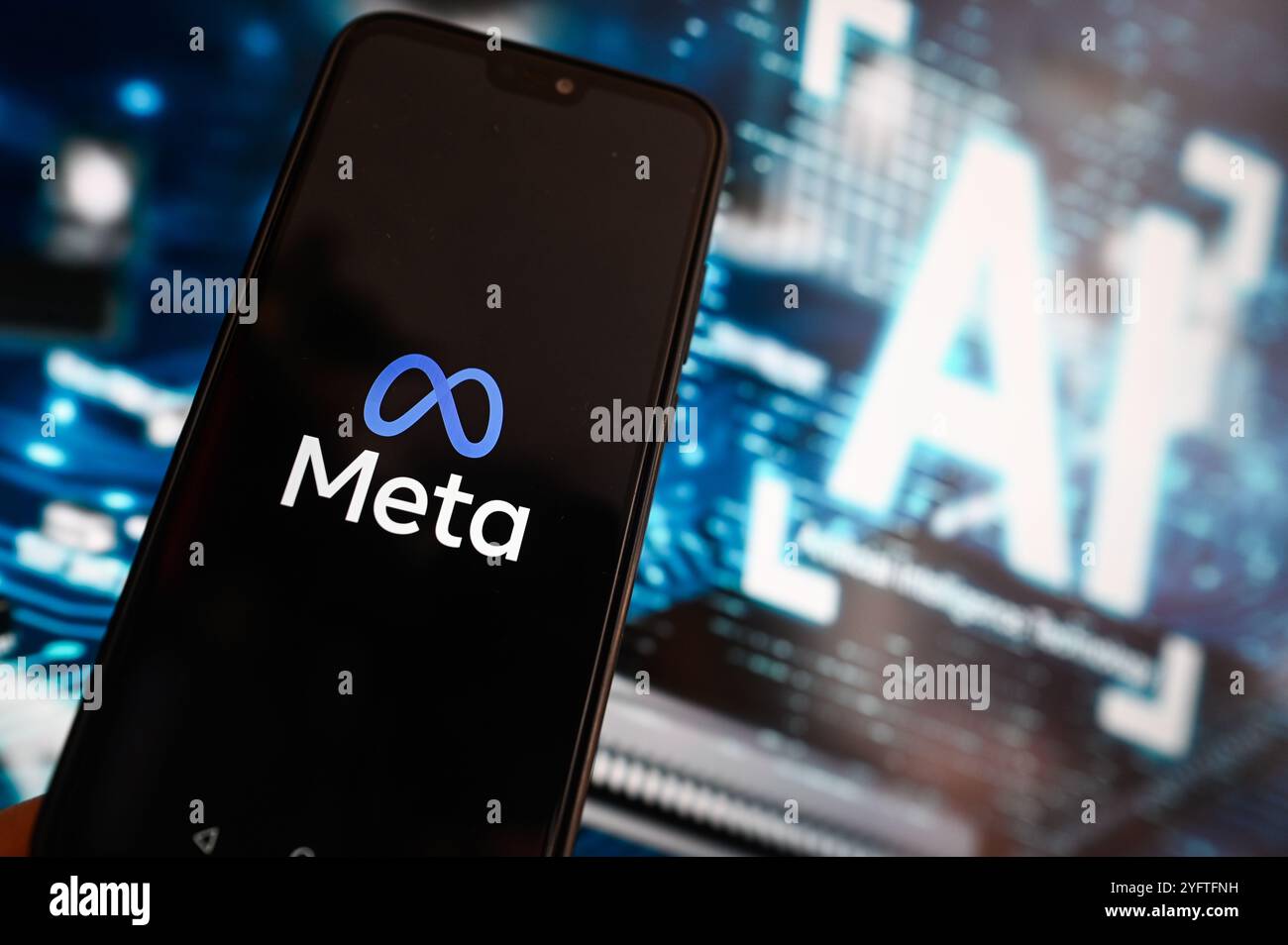In this photo illustration, a Meta logo is displayed on a smartphone ...