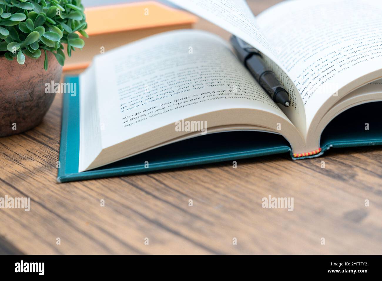 Books on desk in modern design office Stock Photo - Alamy