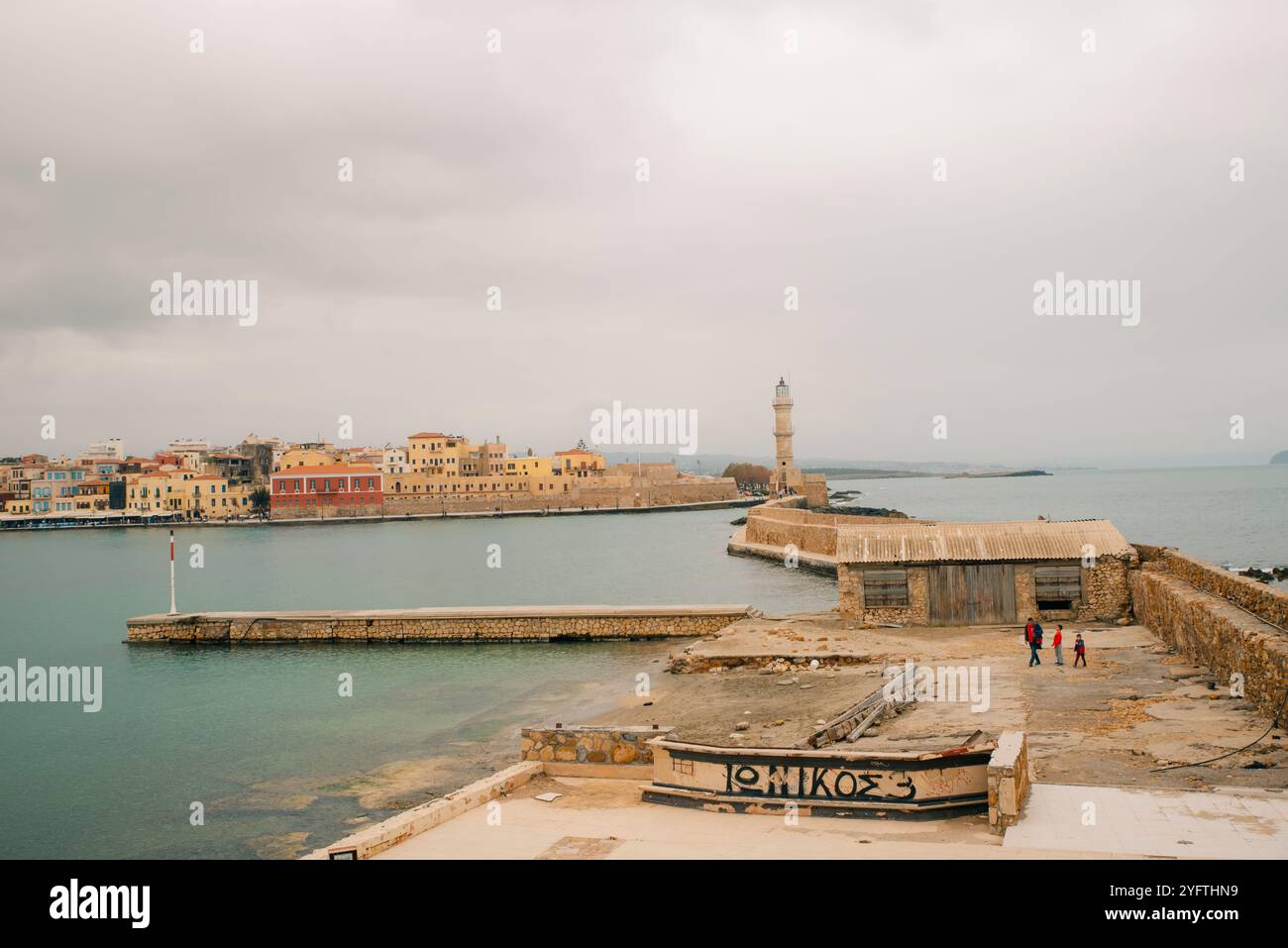 A view of the CA view of the Cretan sea and Greek port of Chania on the ...