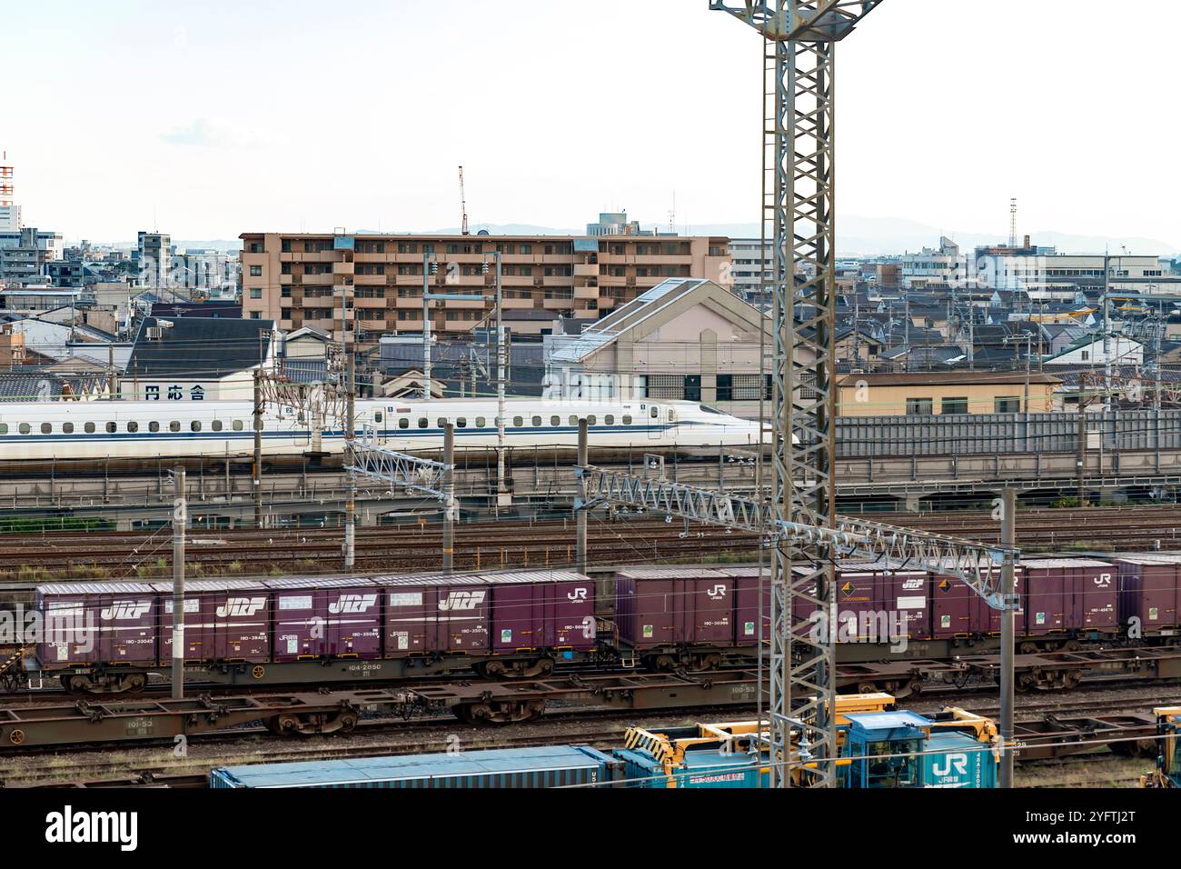 View from Kyoto Rail Museum, landscape with rails and trains ...
