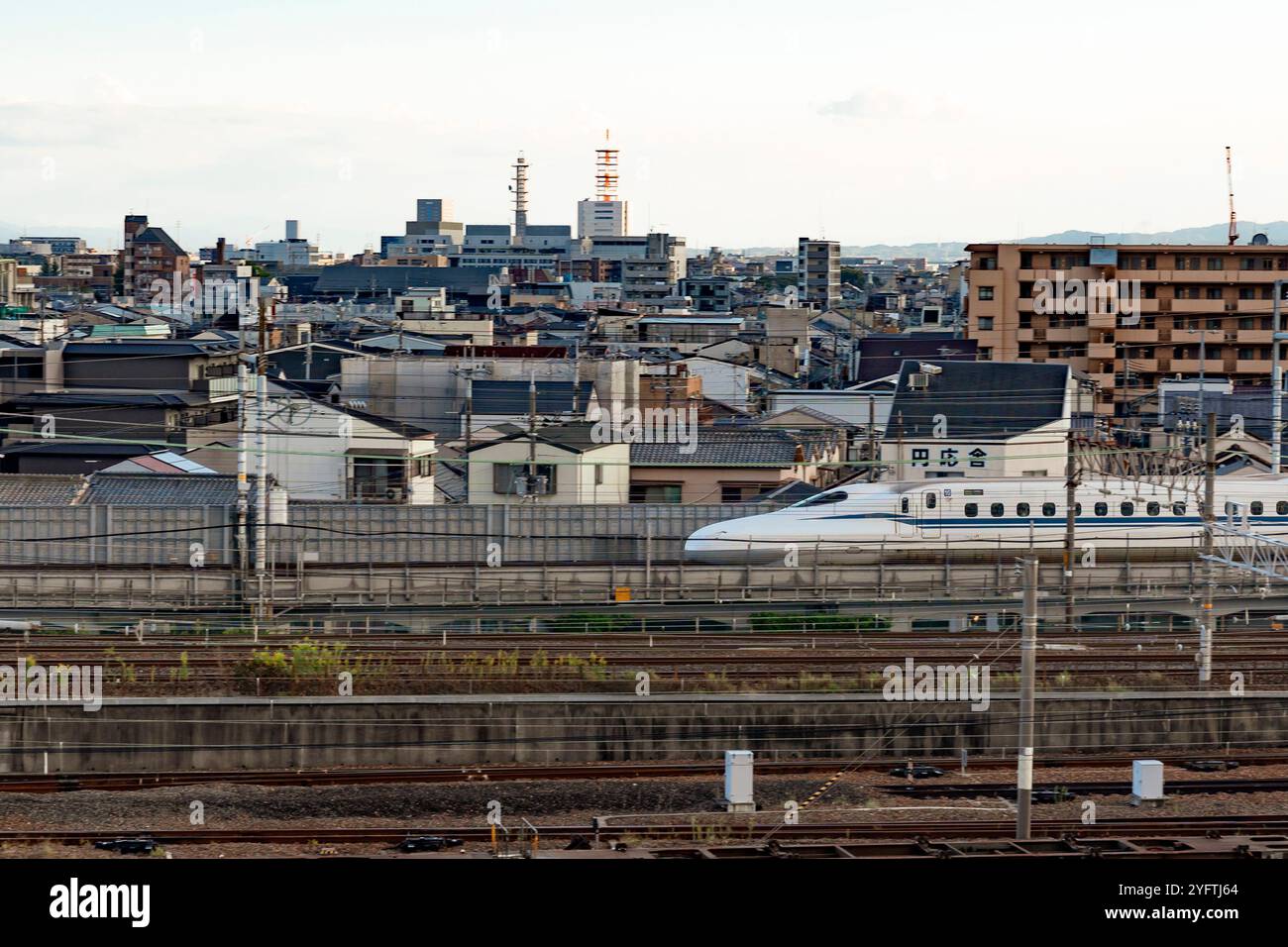 View from Kyoto Rail Museum, landscape with rails and trains ...