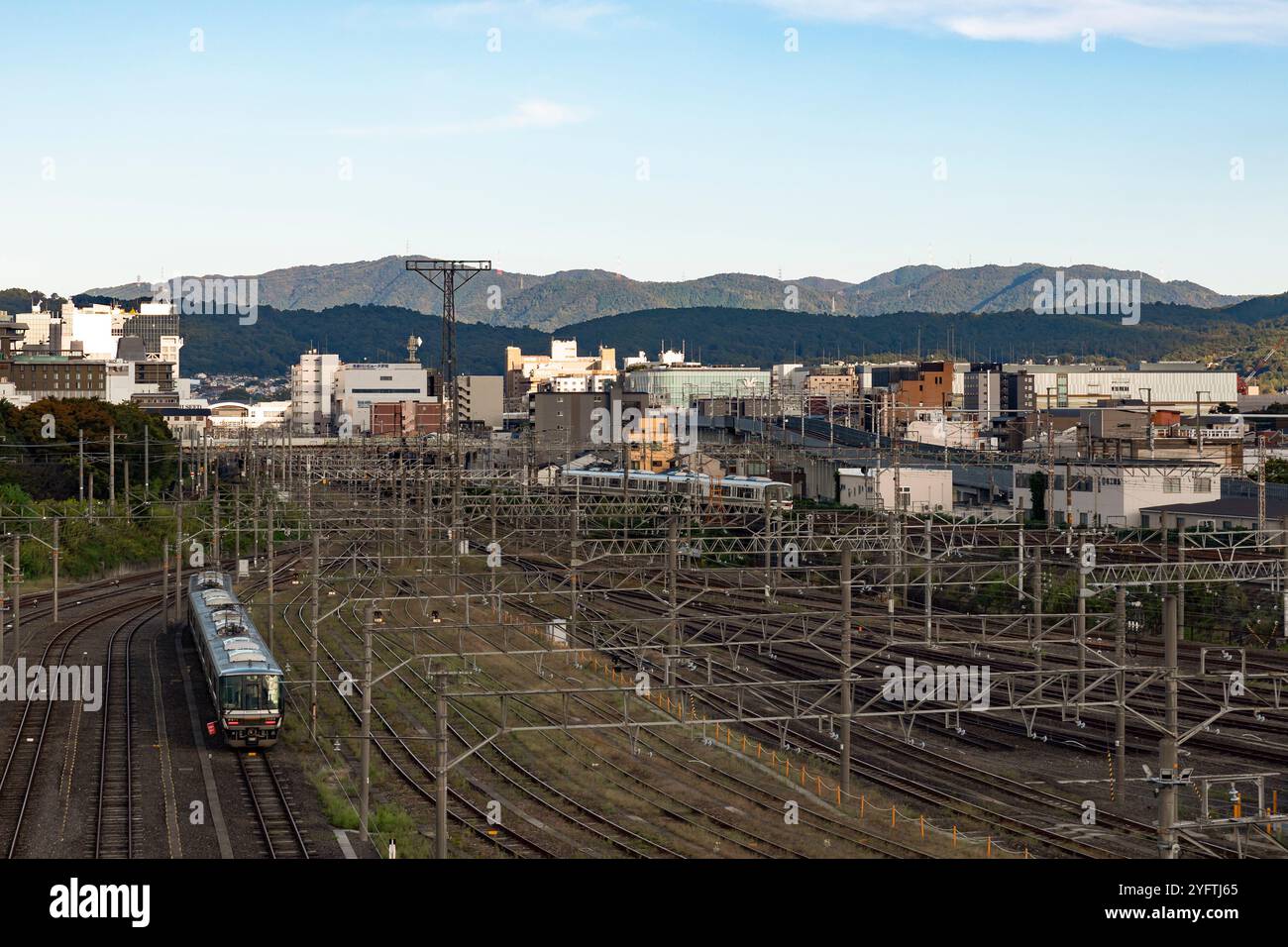 View from Kyoto Rail Museum, landscape with rails and trains ...