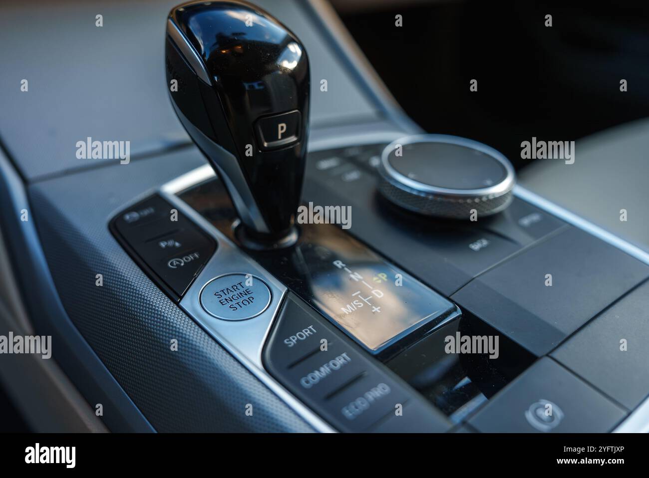 Close Up of BMW Gear Shift and Control Panel with Driving Modes Stock ...