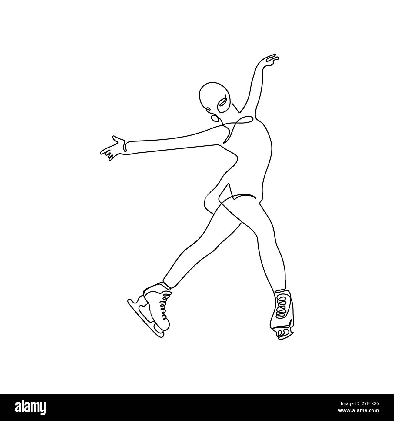 Ice skating, figure skater in one continuous line drawing style. A ...