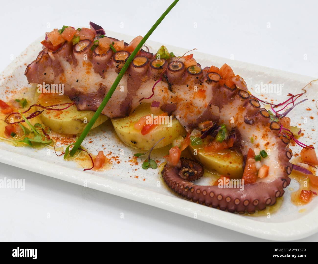 Octopus tentacle gourmet serving in a fancy restaurant Stock Photo - Alamy