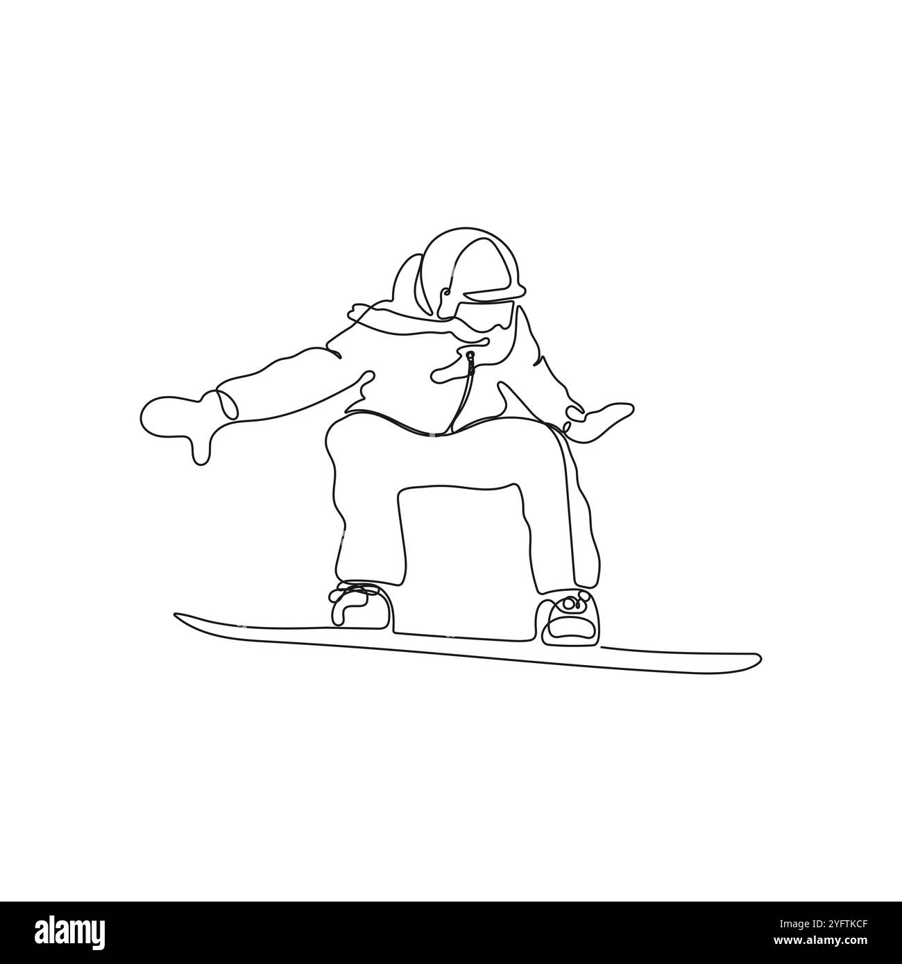 Snowboarder rides a snowboard. One line art. Jumping snowboarder ...