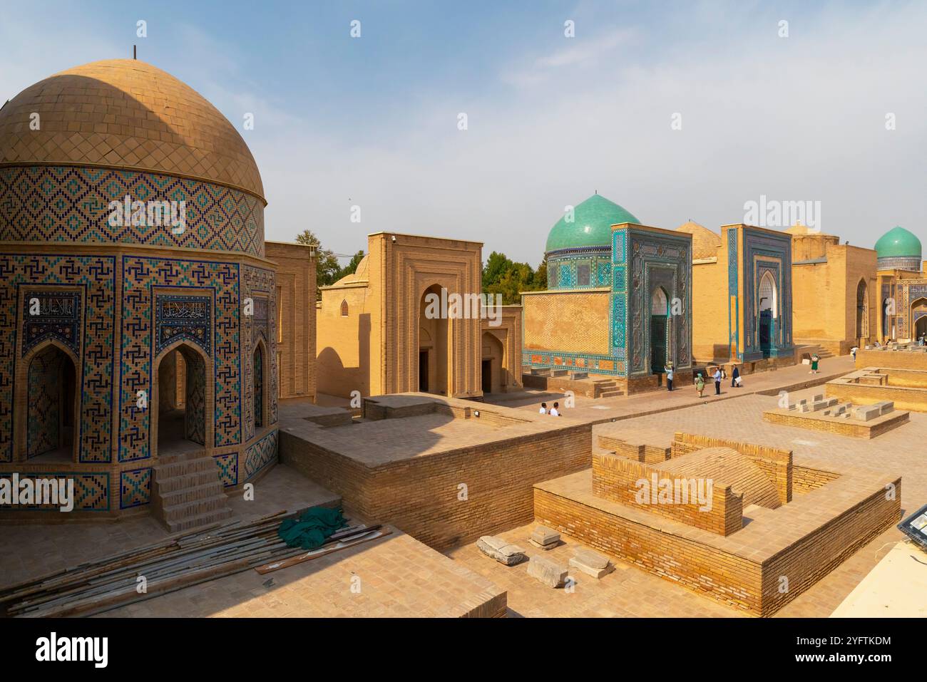 View of Shah-i-Zinda necropolis with a 15th century octagonal mausoleum ...