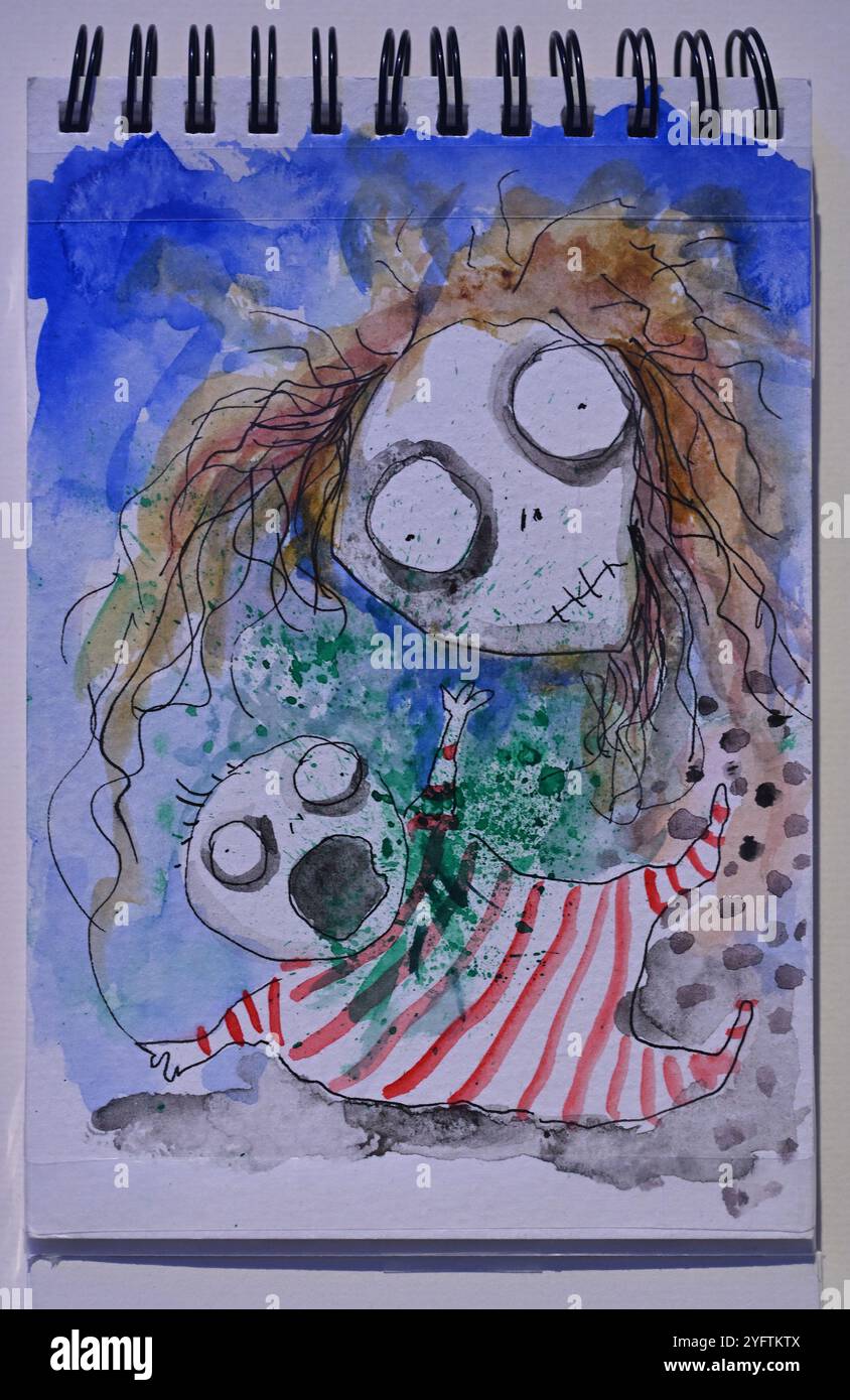 A drawing by Tim Burton at The World of Tim Burton exhibition in London ...