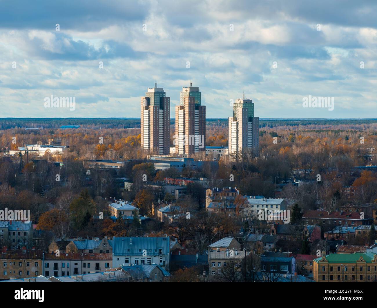 Aerial View of Riga, Latvia Featuring Victory Park and Skyscrapers ...
