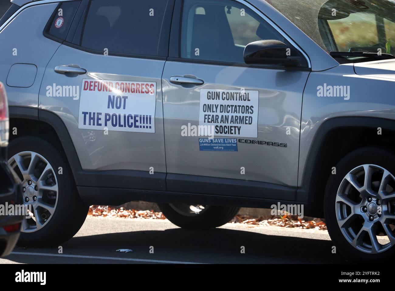 Alexandria, VA, USA. 5th Nov, 2024. Pro Gun and pro police sign posted ...