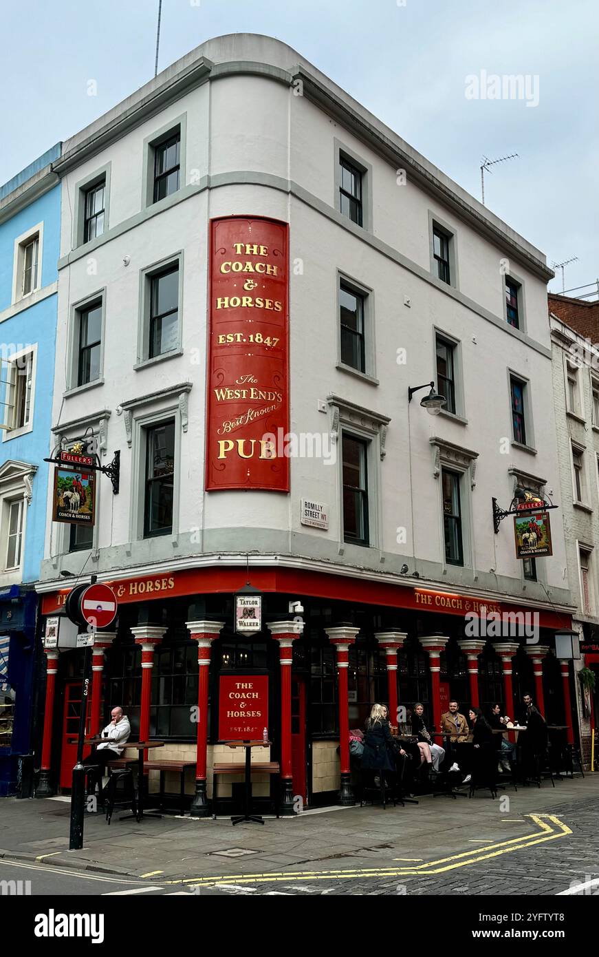 The Coach and Horses Pub at 29 Greek Street, built in the early 19th ...