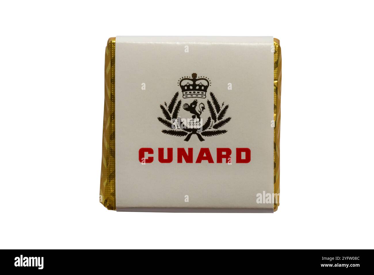 1 single chocolate, one chocolate, wrapped Cunard chocolate isolated on ...
