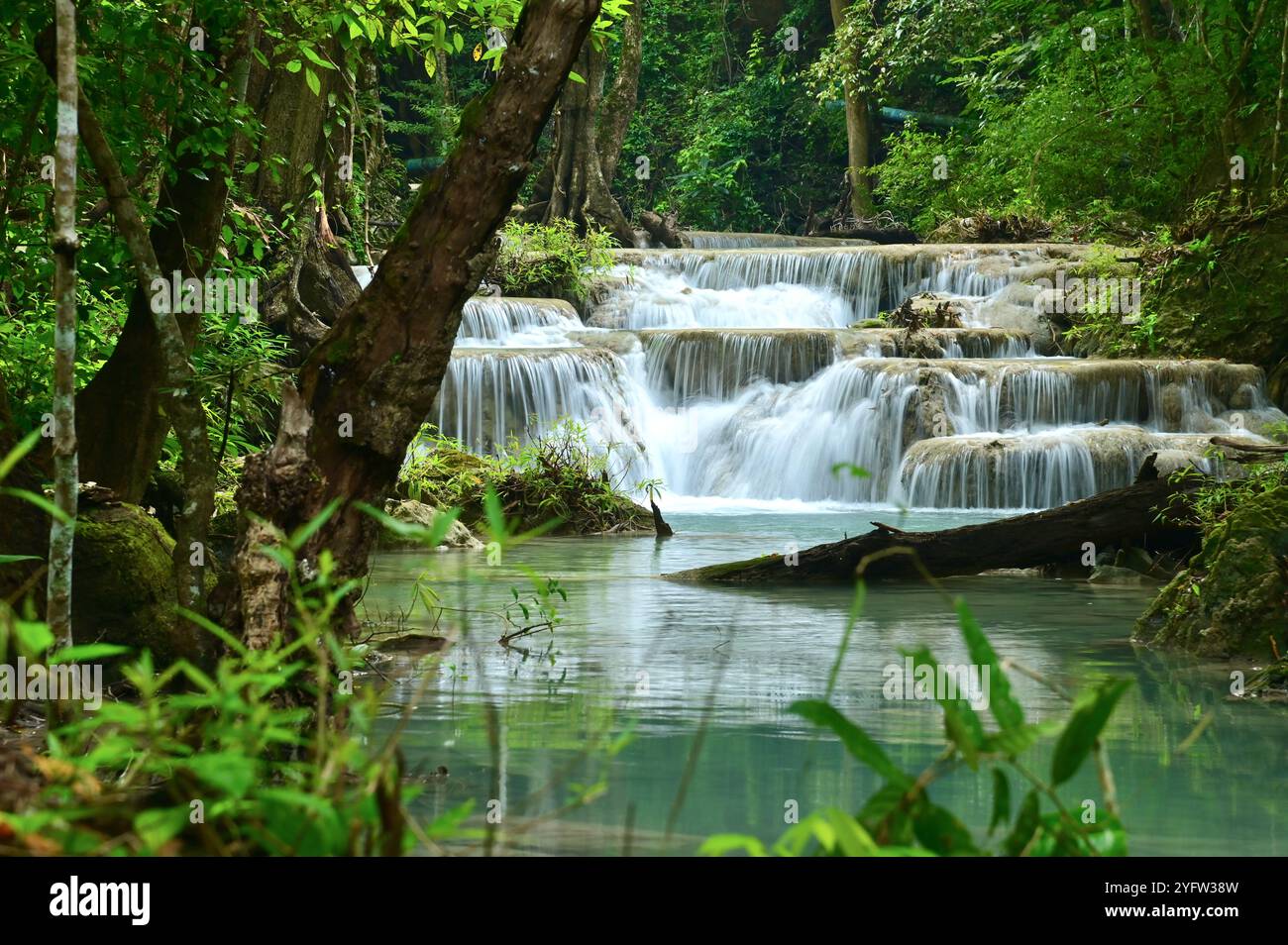Erawan Falls, One of the Most Beautiful Waterfalls in Thailand Stock ...