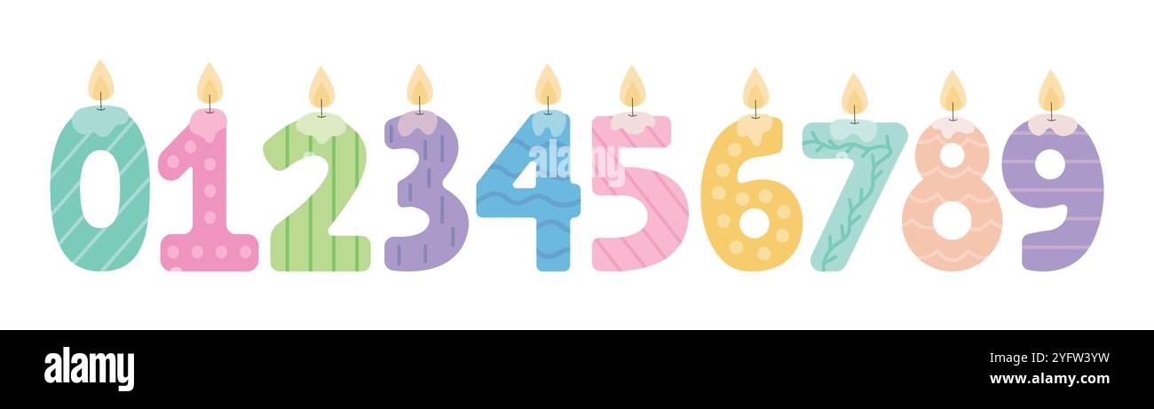 Set of burning number shaped candles Stock Vector Image & Art - Alamy