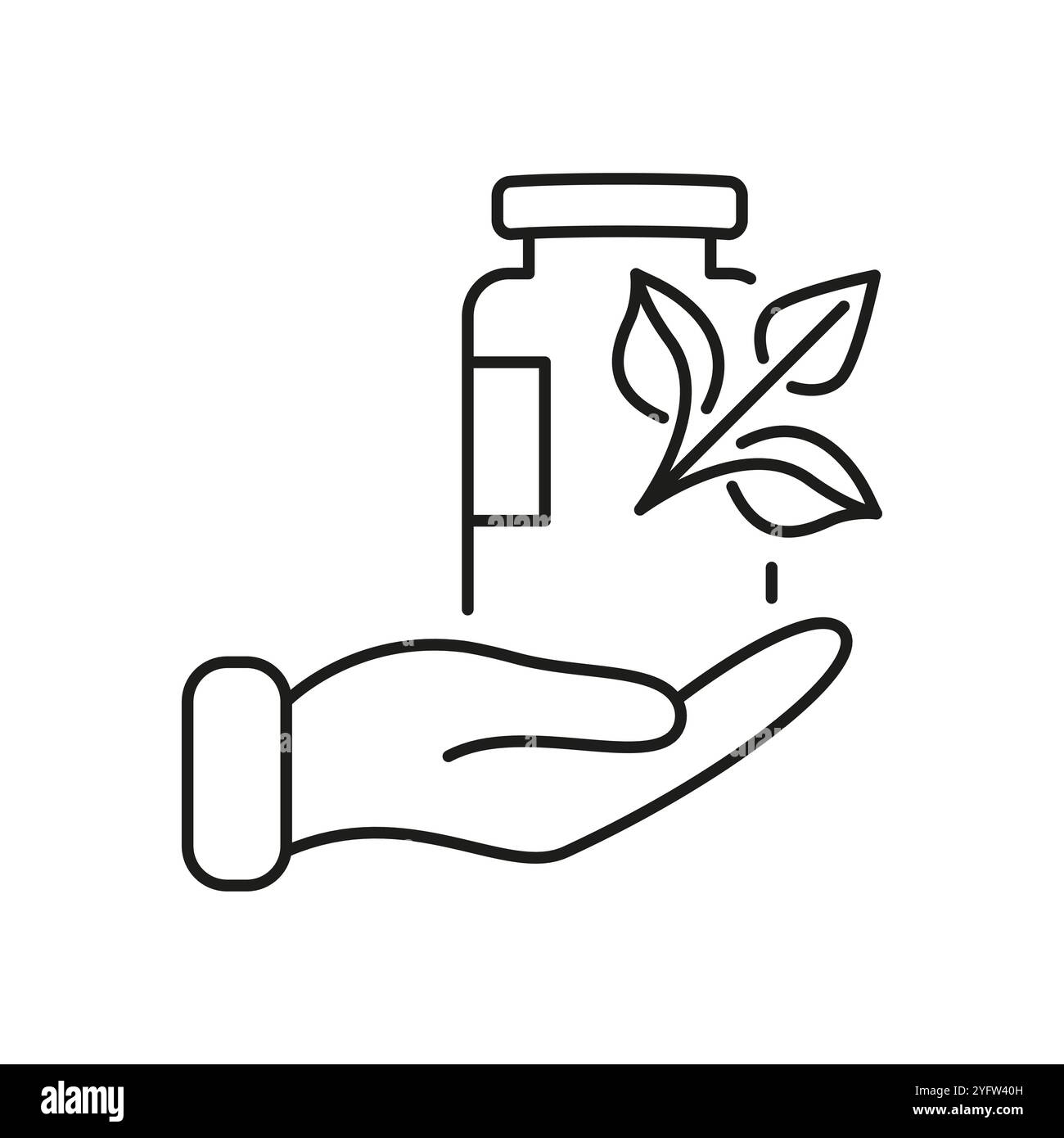 Hand Holding Bottle with Leaf Line Icon. Natural Supplements and ...