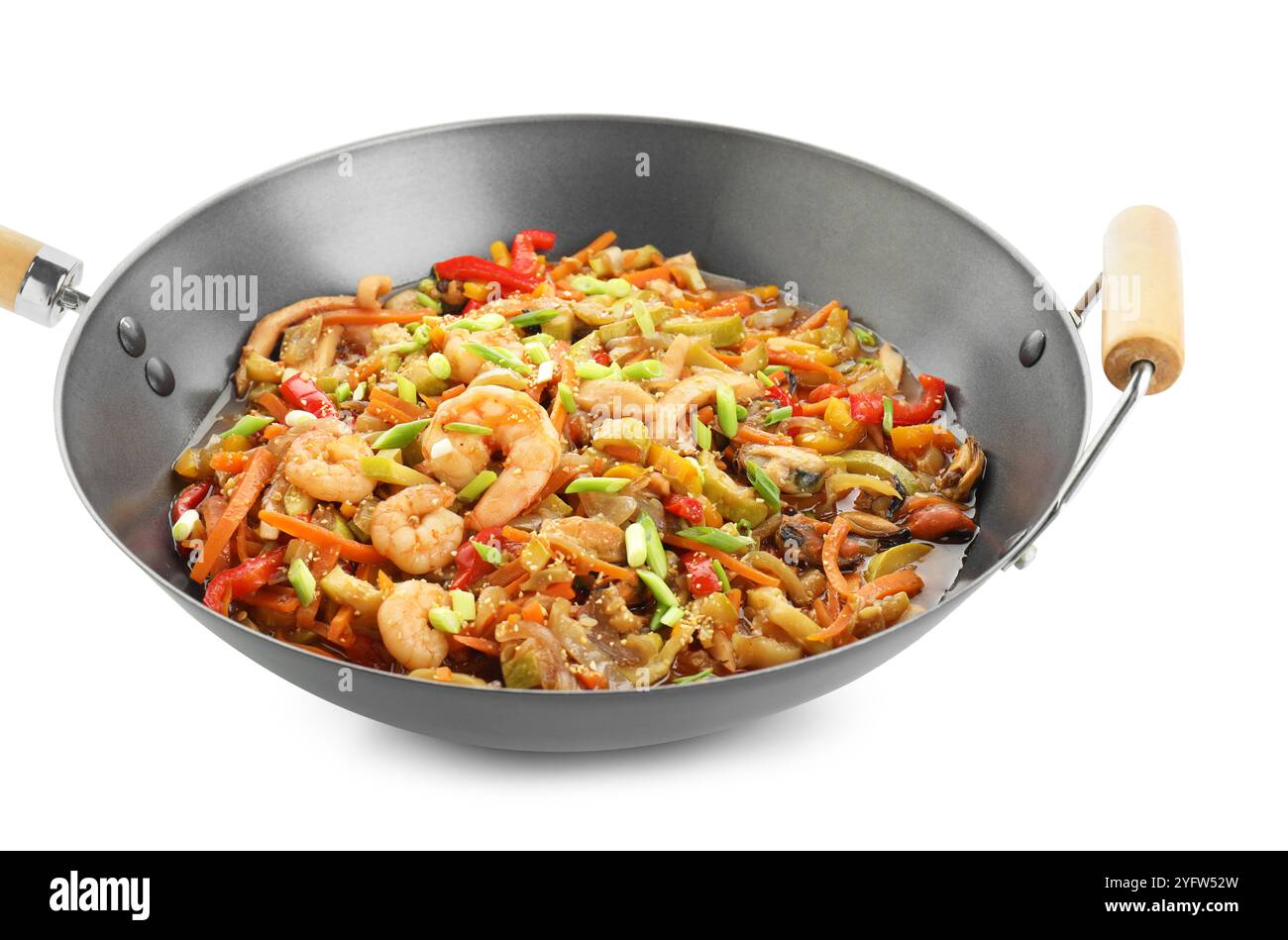 Stir-fry sea food in wok isolated on white Stock Photo - Alamy