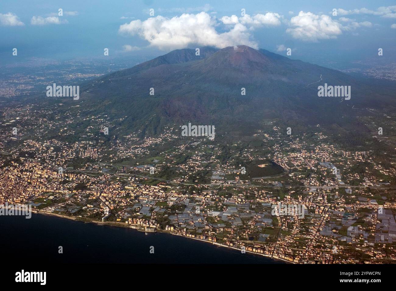 Aerial view of the Metropolitan city of Naples and Mount Vesuvius ...