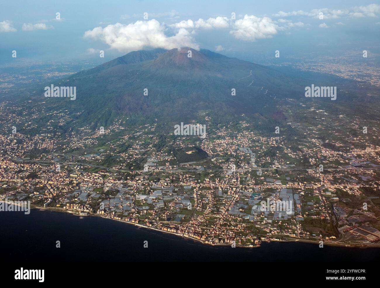 Aerial view of the Metropolitan city of Naples and Mount Vesuvius ...