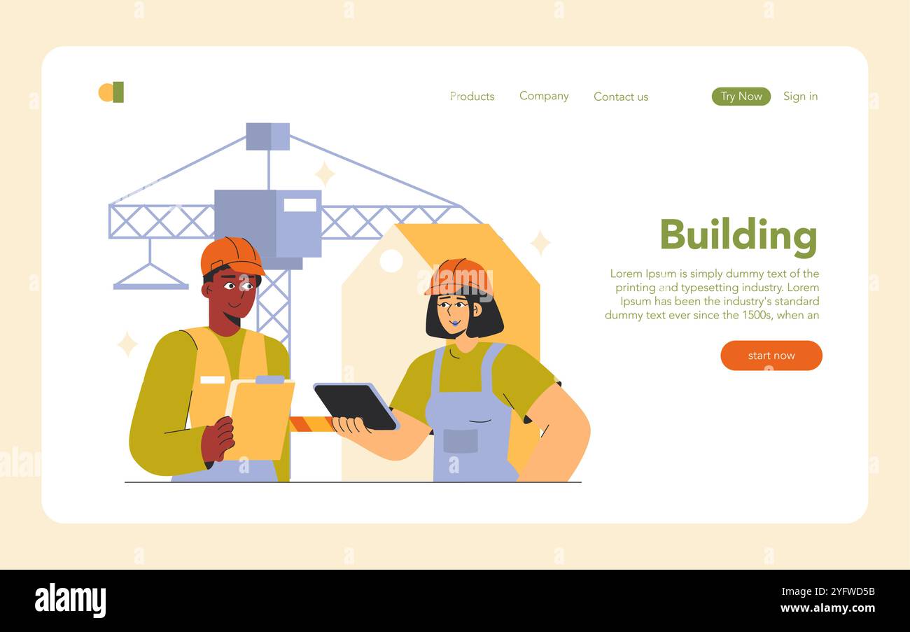 Construction team concept. Male and female engineers collaborate on a building site plan ...