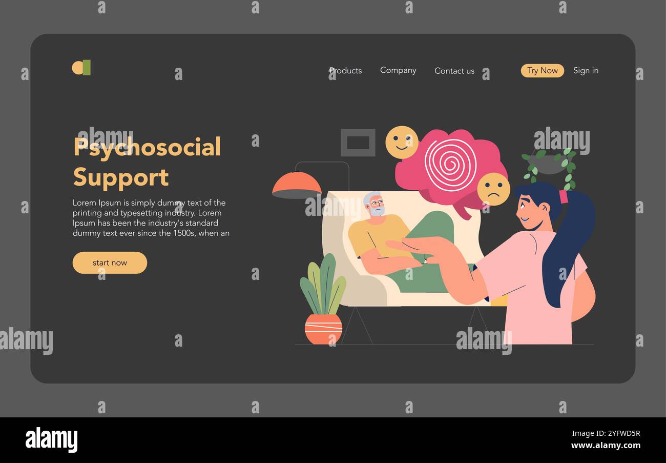 Elderly Psychosocial Support concept. A caregiver interacts with a ...