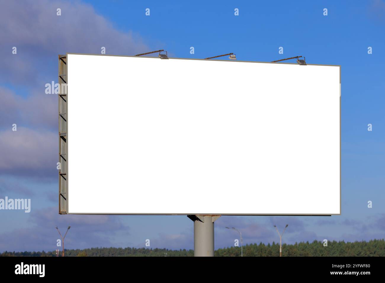 Background for design, white billboards on city streets and along roads ...