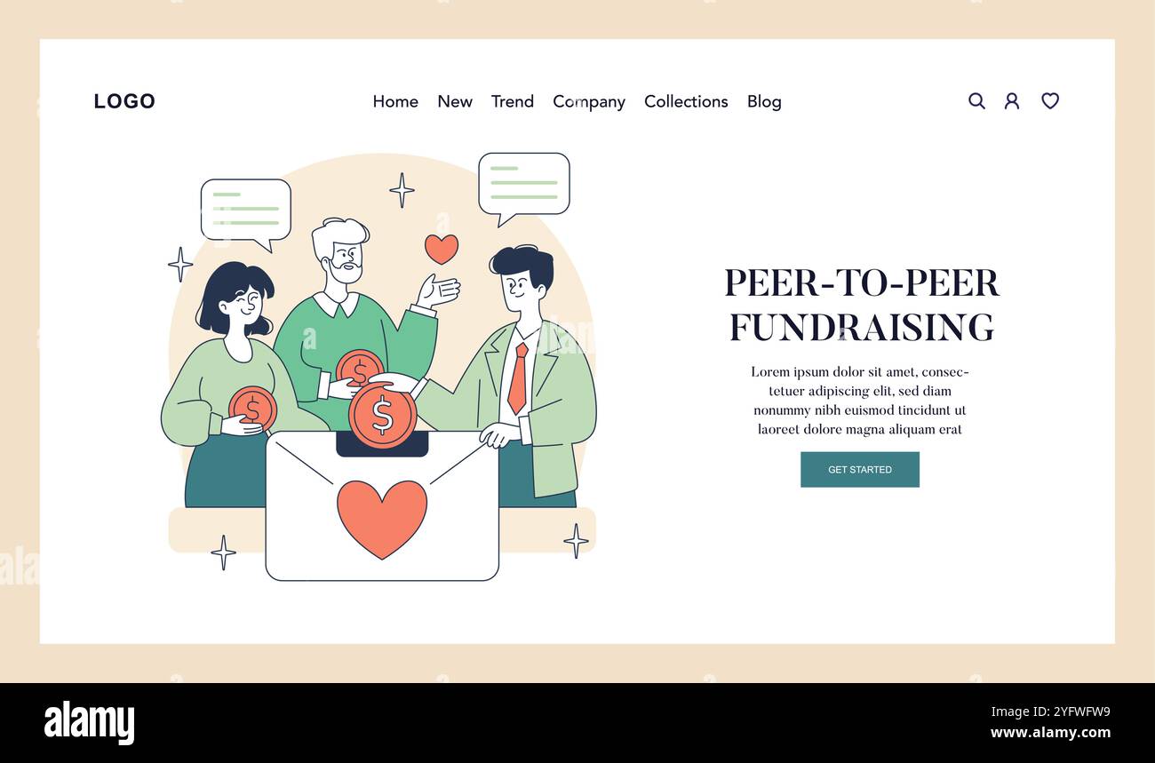 Giving Tuesday concept. Illustration of individuals engaged in peer-to ...