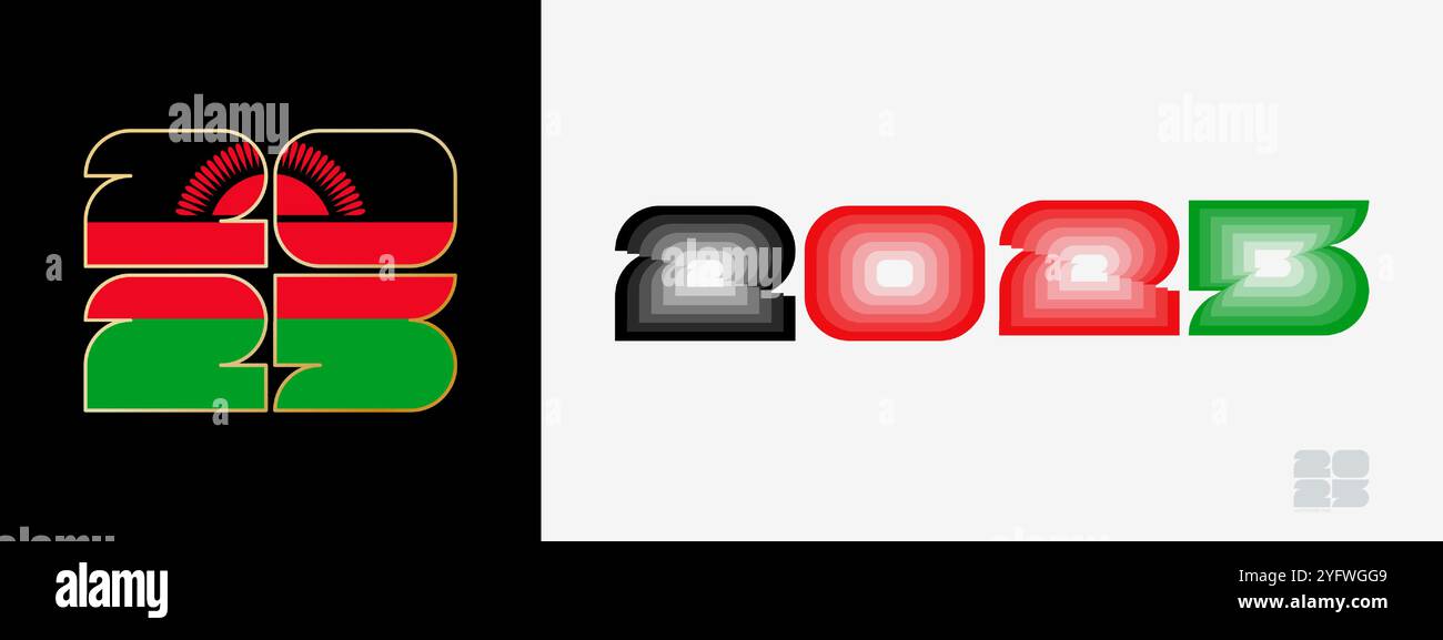 Year 2025 with flag of Malawi and in color palate of Malawi flag. Happy ...