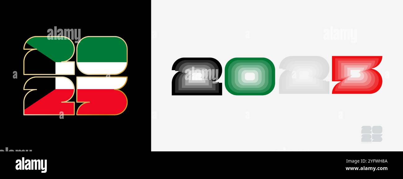 Year 2025 with flag of Kuwait and in color palate of Kuwait flag. Happy ...