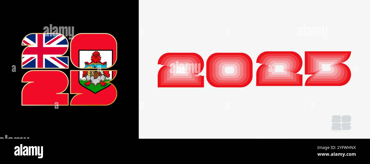 Year 2025 with flag of Bermuda and in color palate of Bermuda flag ...