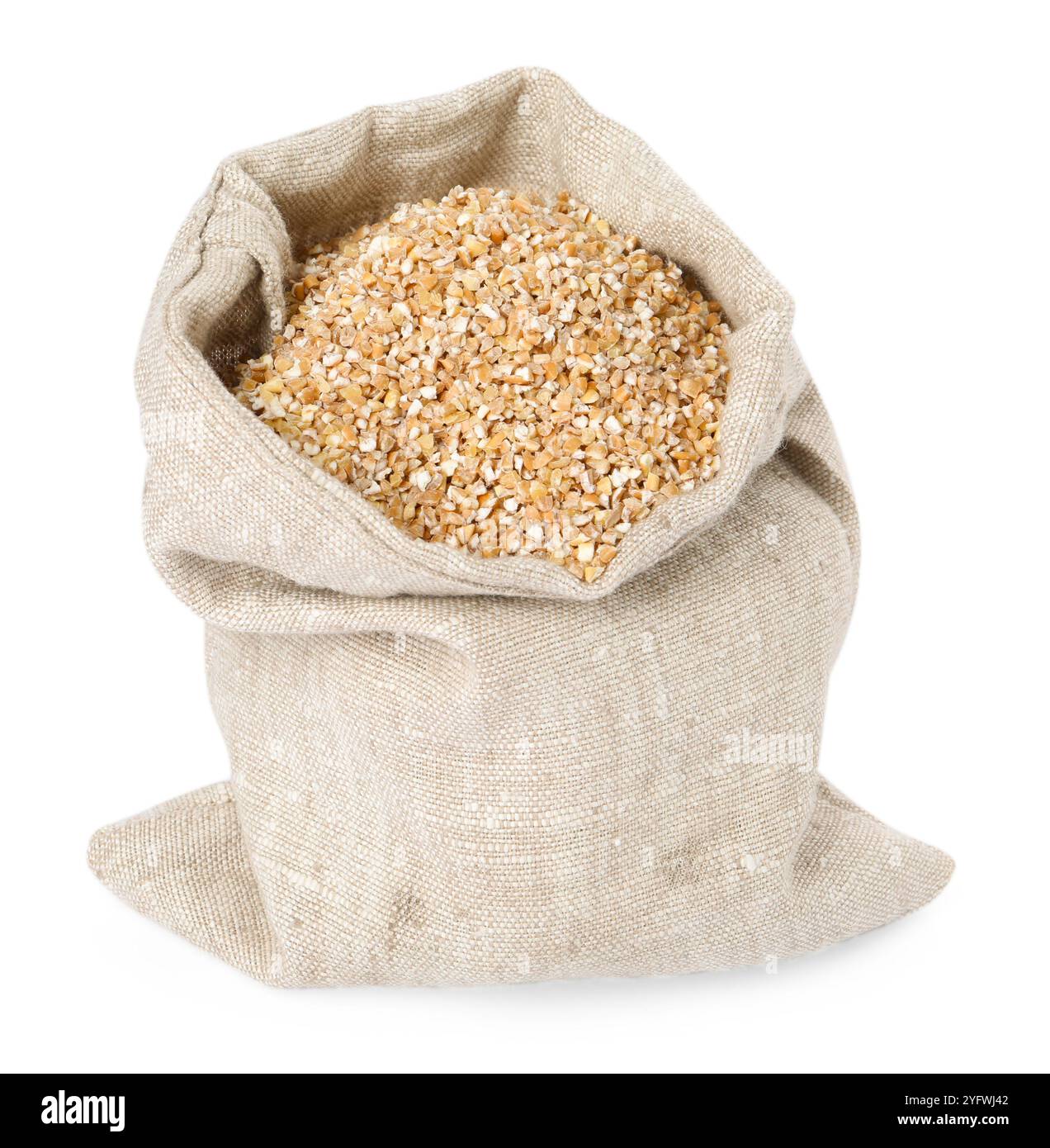 Dry wheat groats in burlap sack isolated on white Stock Photo - Alamy