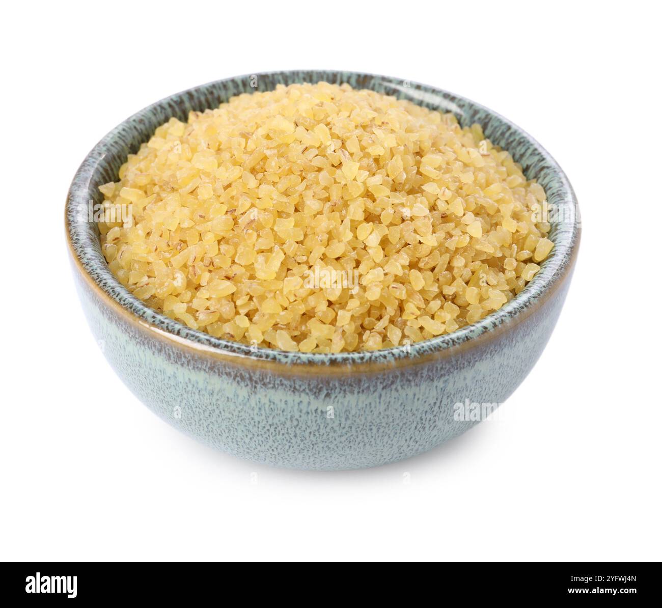 Raw bulgur in bowl isolated on white Stock Photo - Alamy