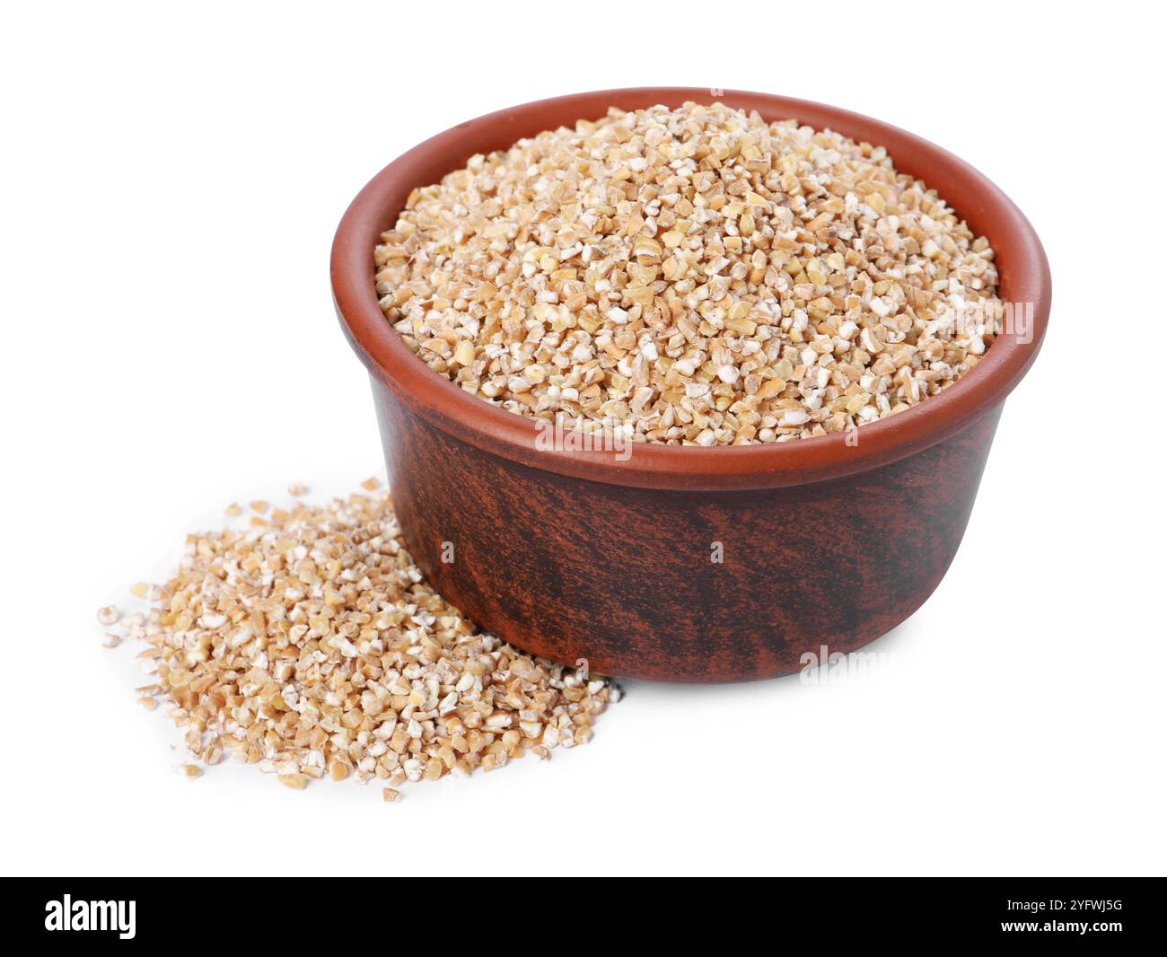 Dry wheat groats in bowl isolated on white Stock Photo - Alamy
