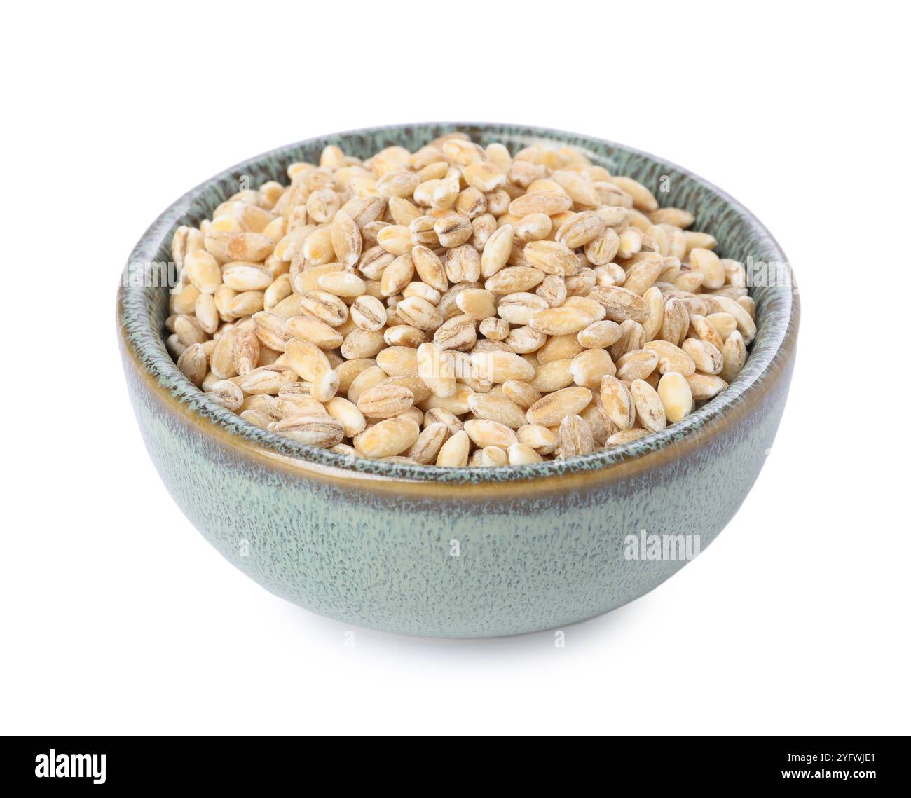 Pearl barley groats in bowl isolated on white Stock Photo - Alamy