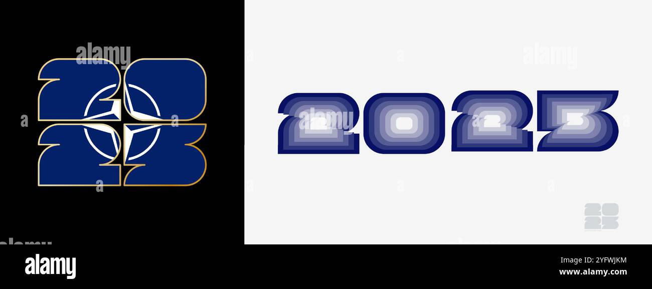 Year 2025 with flag of Nato and in color palate of Nato flag. Happy New ...