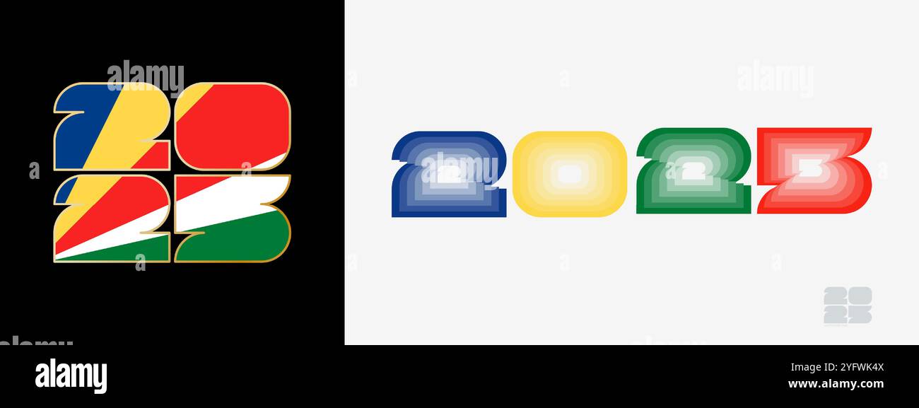 Year 2025 with flag of Seychelles and in color palate of Seychelles ...