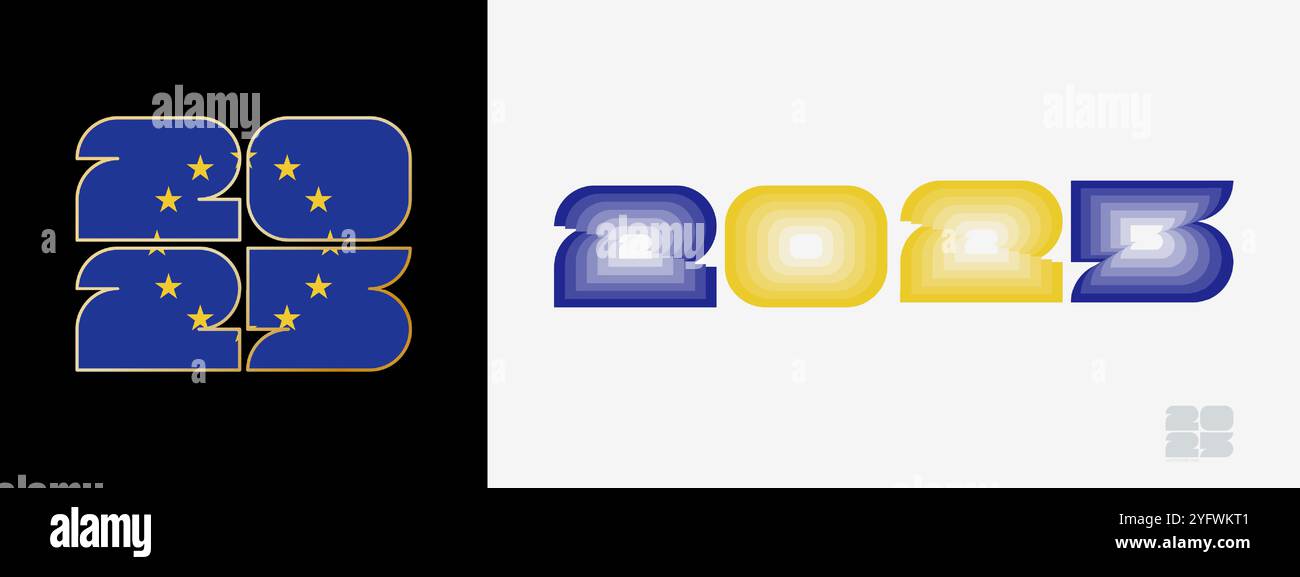 Year 2025 with flag of European Union and in color palate of European ...