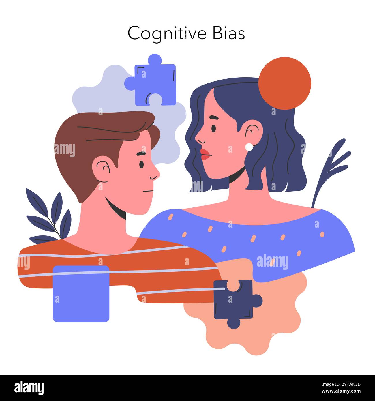 Cognitive Bias concept. Man and woman with puzzle pieces illustrating ...