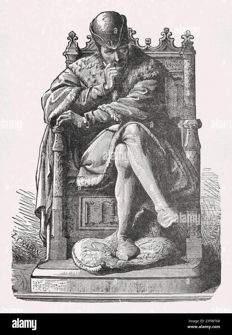 Engraving representing the statue of Louis XI made by Félix Martin ...