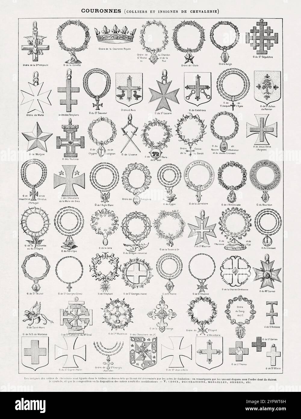 Old illustration about crowns (necklaces and insignia of knighthood ...